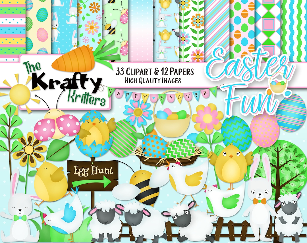 EASTER FUN Clipart & Papers Kit, 33 Png Cliparts, 12 Jpeg Papers ...