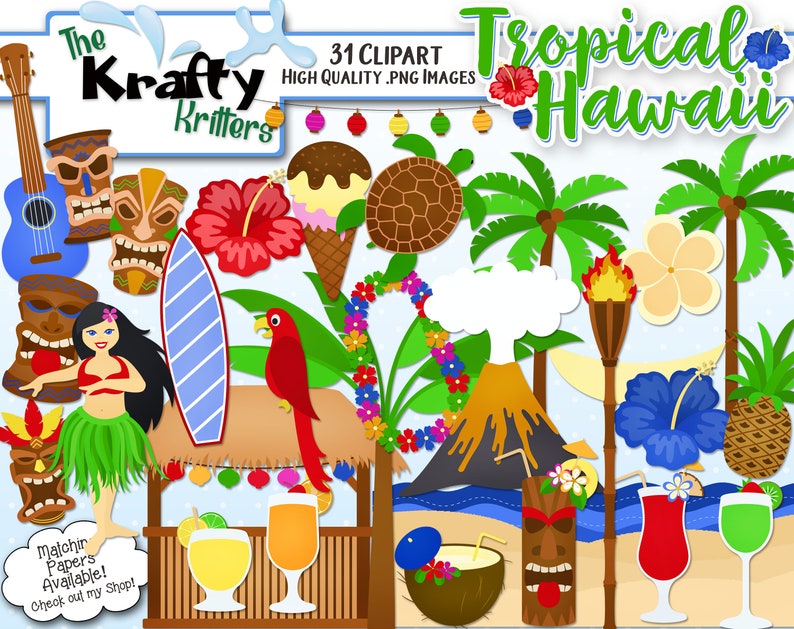 TROPICAL HAWAII Digital Clipart, 31 High Qualiy Png Cliparts, Instant ...