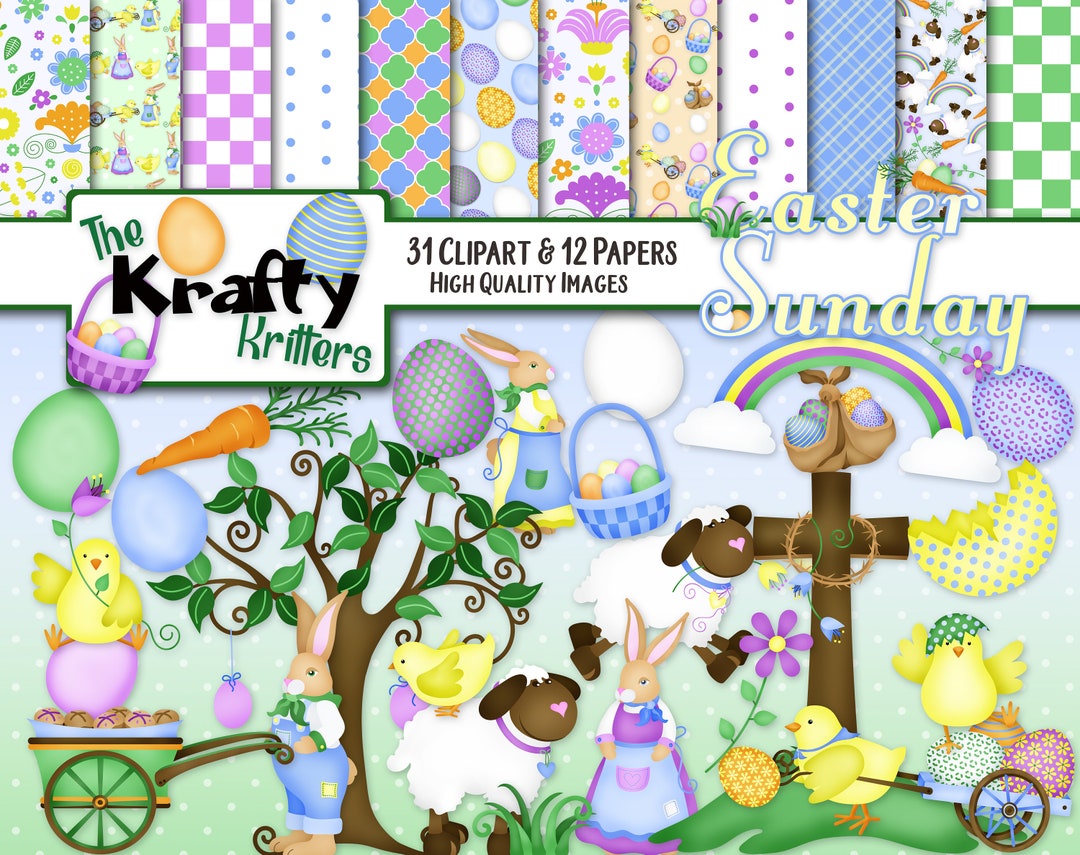 EASTER SUNDAY Clipart & Papers Kit, 31 Png Cliparts, 12 Jpeg Papers ...