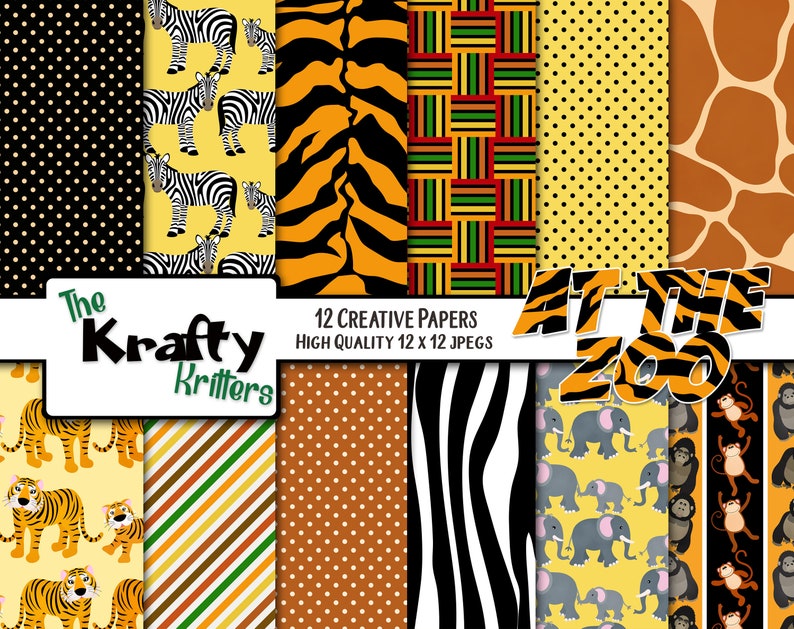 AT THE ZOO Digital Papers, 12 High Quality Jpeg Papers Instant Download ...