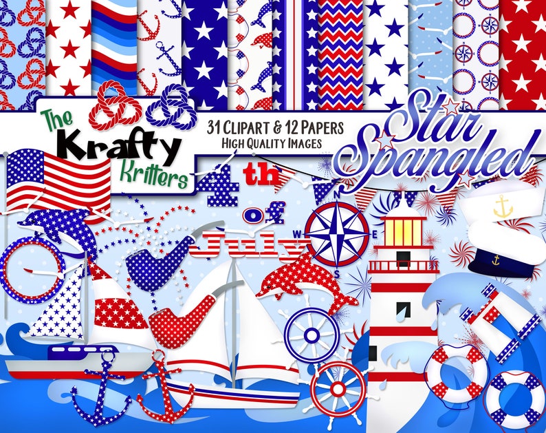 STAR SPANGLED Clipart & Papers Kit 31 Png Cliparts 12 Jpeg - Etsy