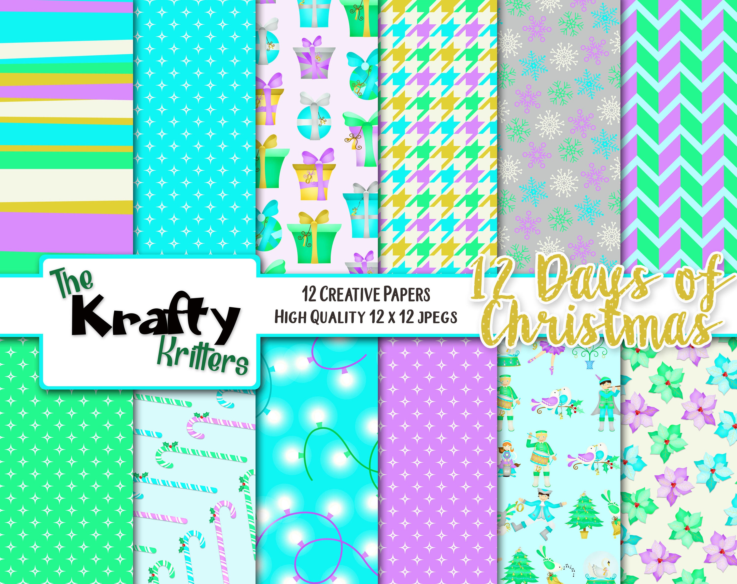 12 DAYS OF CHRISTMAS Clipart & Papers Kit, 41 Png Cliparts, 12 Jpeg ...