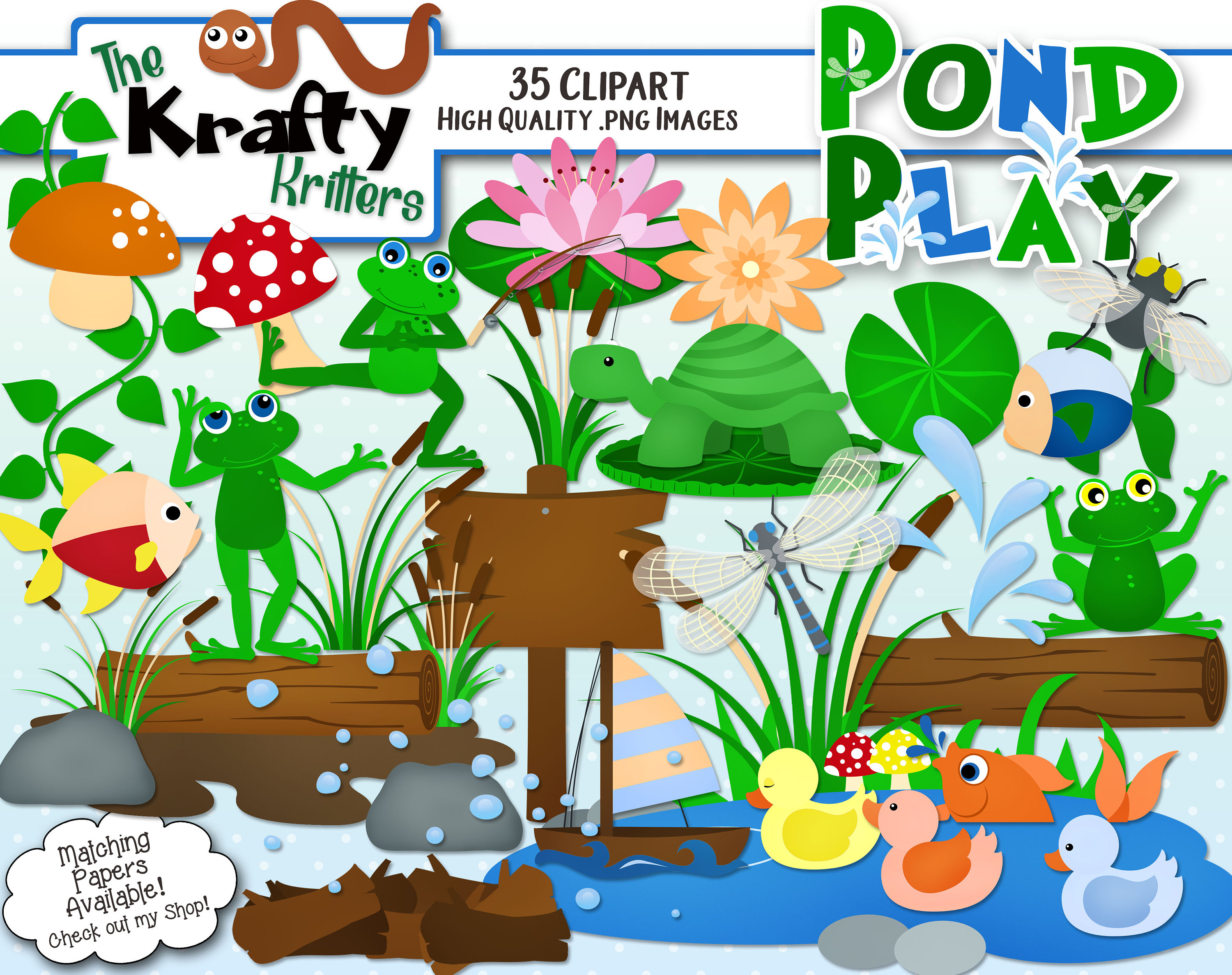 POND PLAY Digital Clipart, 35 High Qualiy Png Cliparts, Instant ...