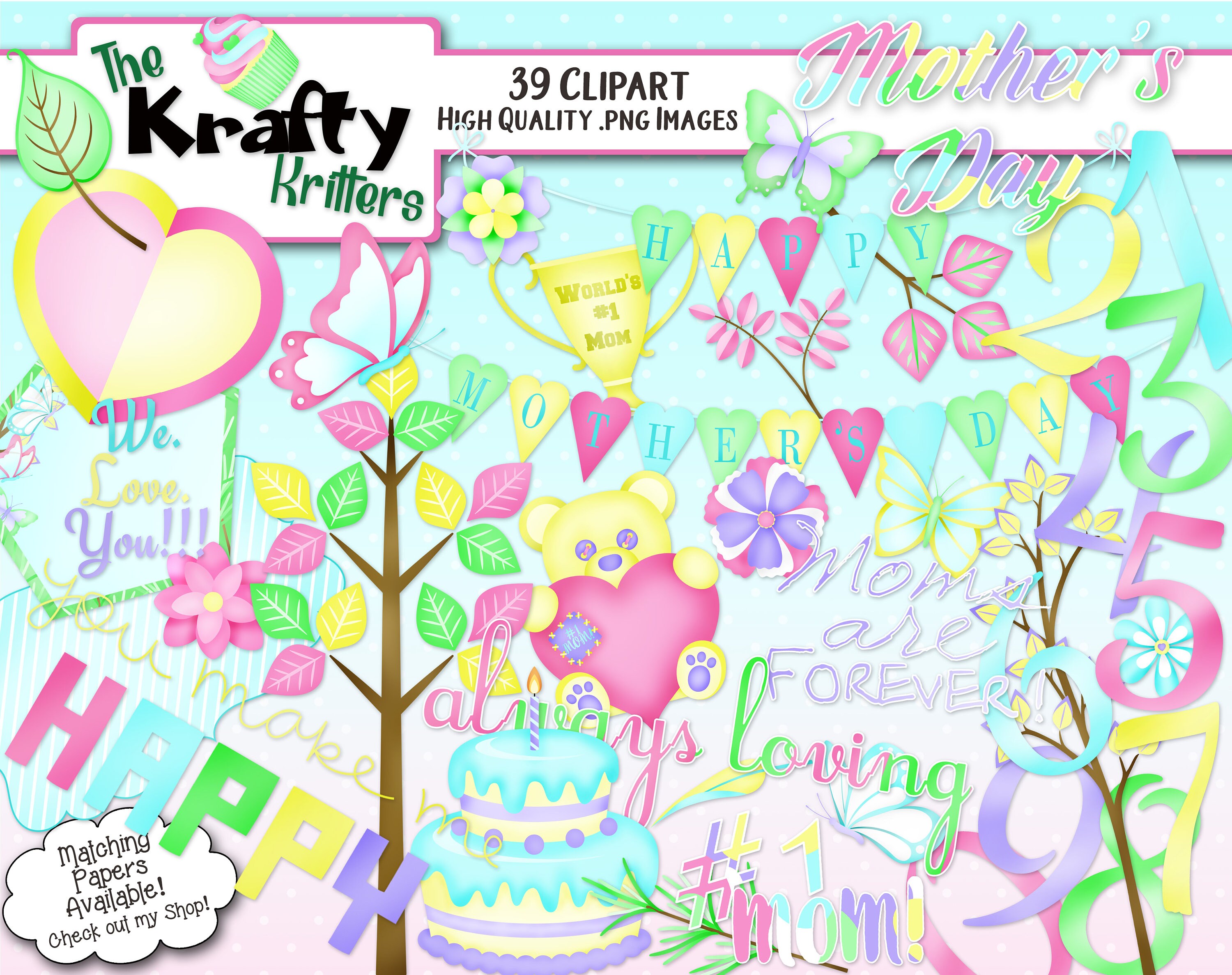 MOTHER'S DAY Digital Clipart & Papers Kit 39 Png - Etsy