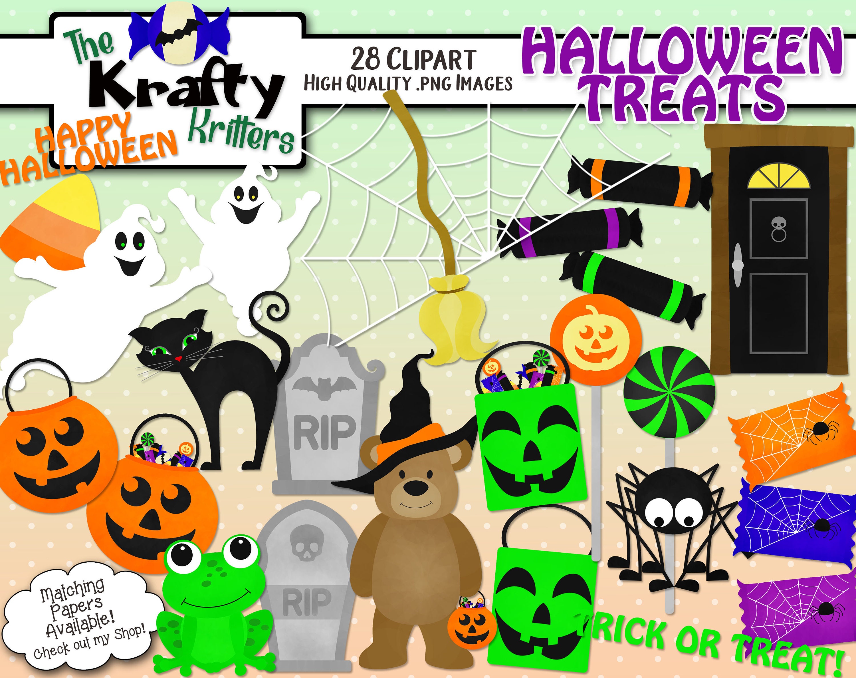HALLOWEEN TREATS Digital Clipart, 28 High Qualiy Png Cliparts, Instant ...