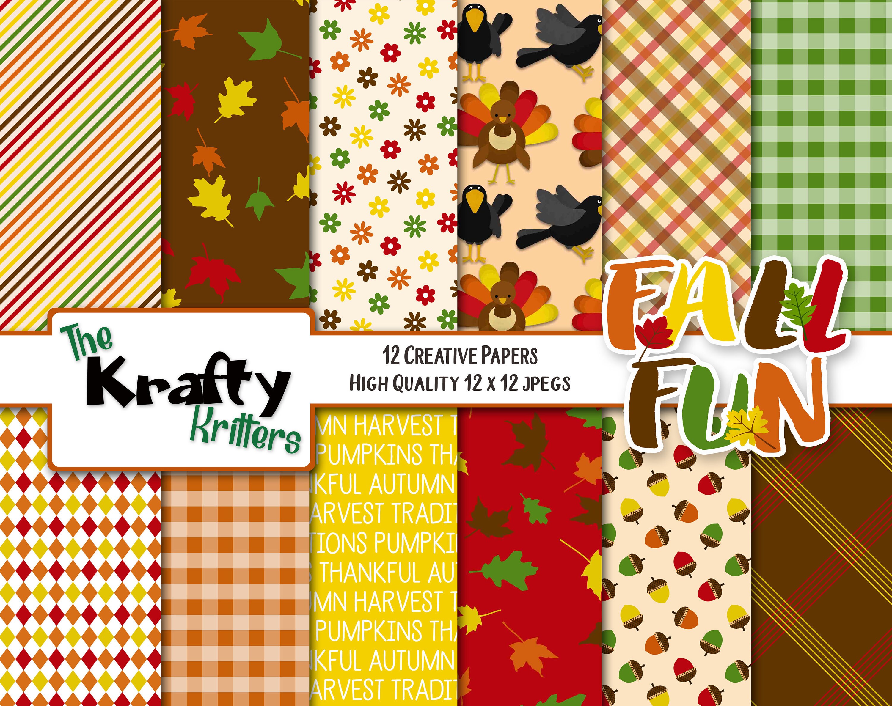 FALL FUN Clipart & Papers Kit, 28 Png Cliparts, 12 Jpeg Papers Instant ...
