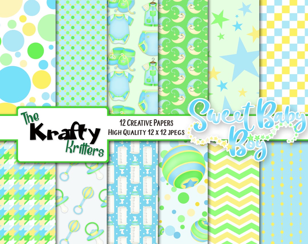 SWEET BABY BOY Digital Papers, 12 High Quality Jpeg Papers Instant ...