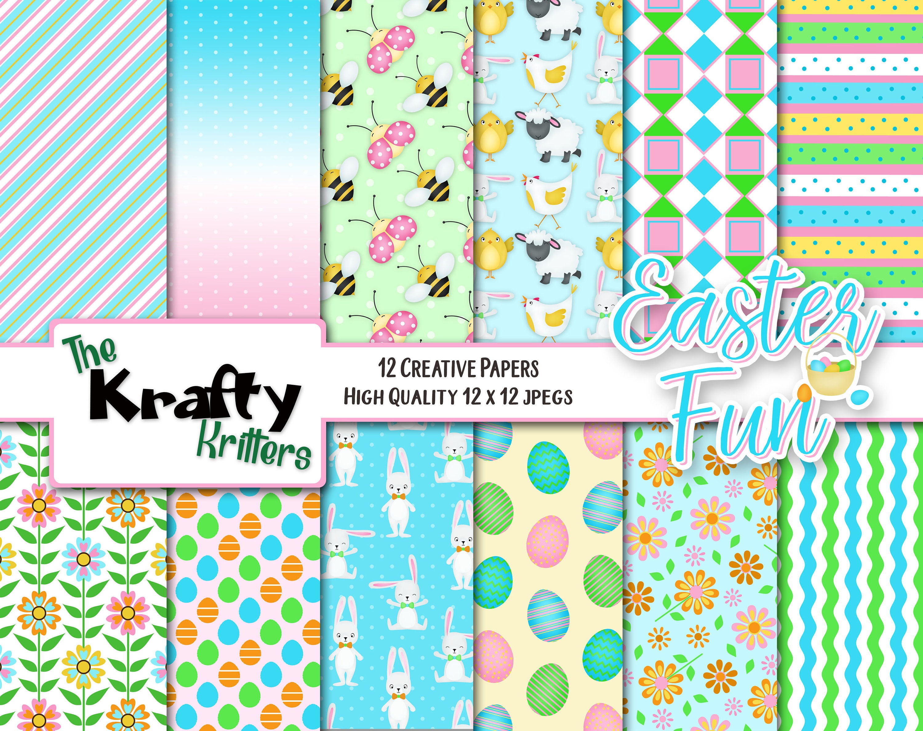 EASTER FUN Clipart & Papers Kit, 33 Png Cliparts, 12 Jpeg Papers ...