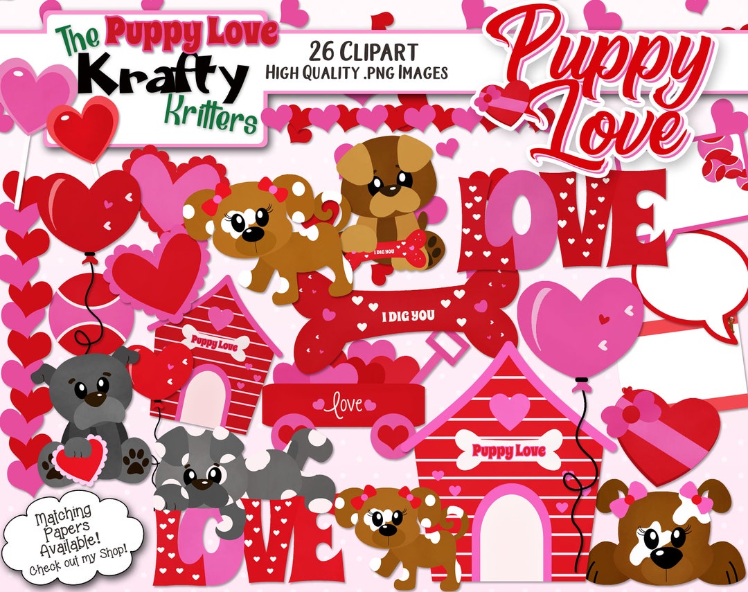 PUPPY LOVE Digital Clipart, 26 High Qualiy Png Cliparts, Instant ...