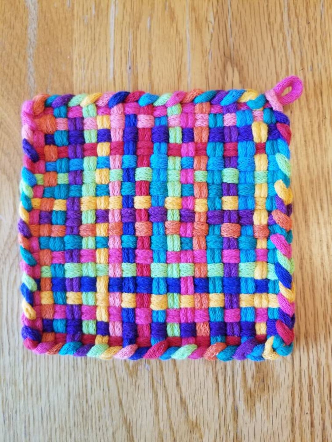 Happy Multi Color Handmade Cotton Loom Potholder / Candle Coaster ...