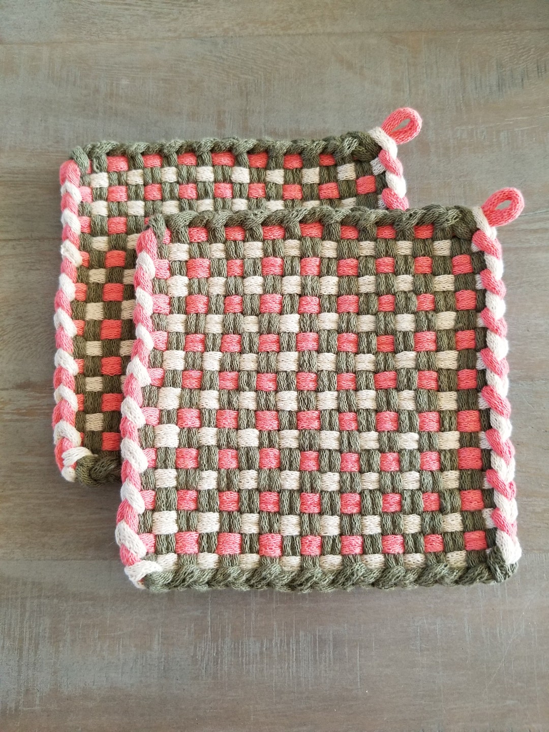 Sweet Willow-2 Piece Set, Handmade 100% Cotton Loom Pot Holders/candle ...