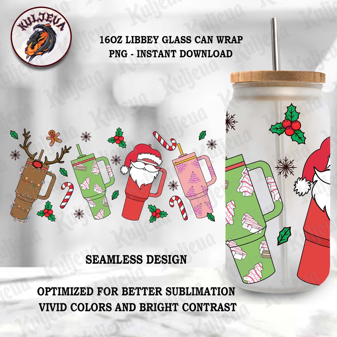 Christmas Stanley Tumbler 16oz Glass Can, Merry Xmas 16oz Beer Can Wrap ...