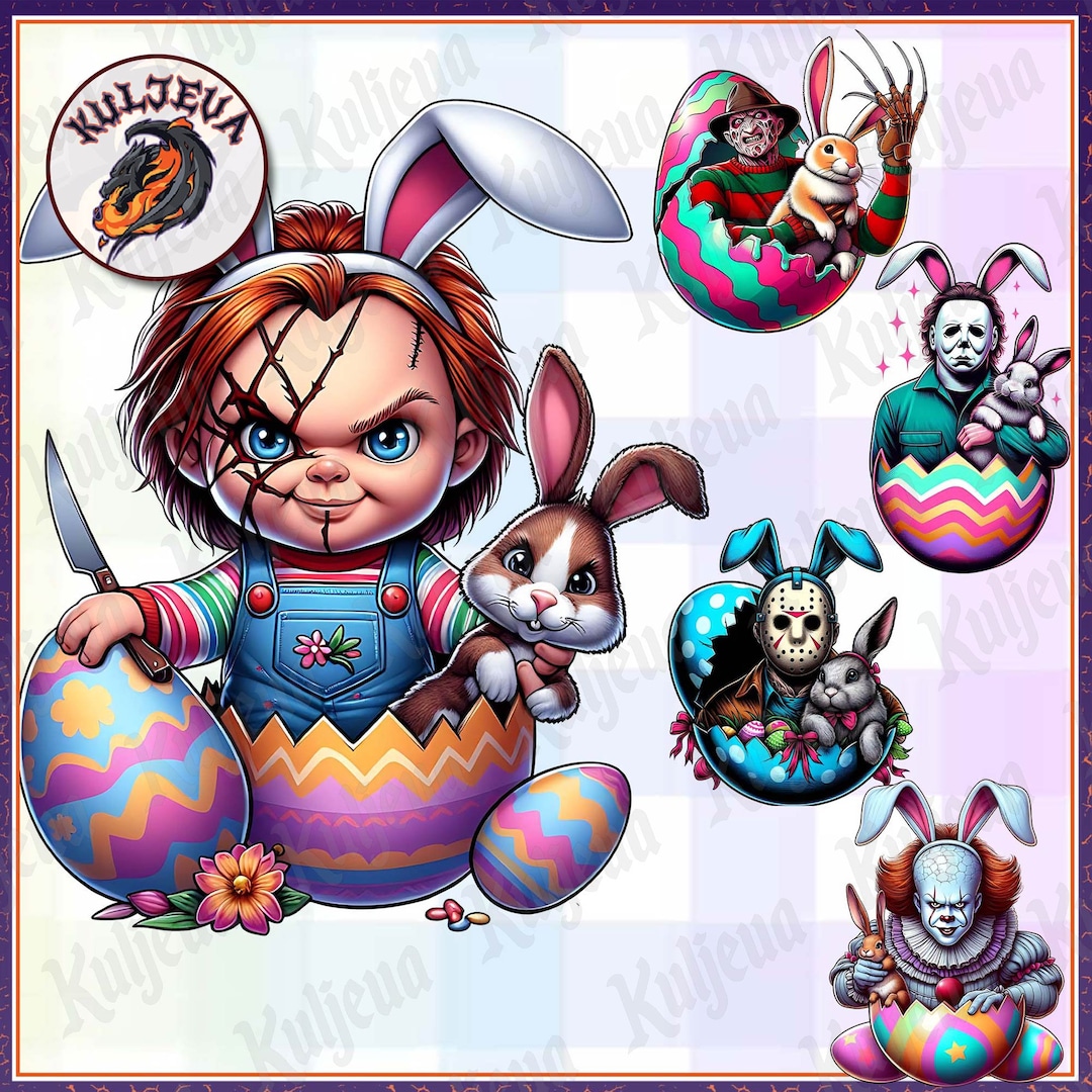 5 Horror Movie Killers Easter Png Bundle, Horror Easter Png, Prepare To ...
