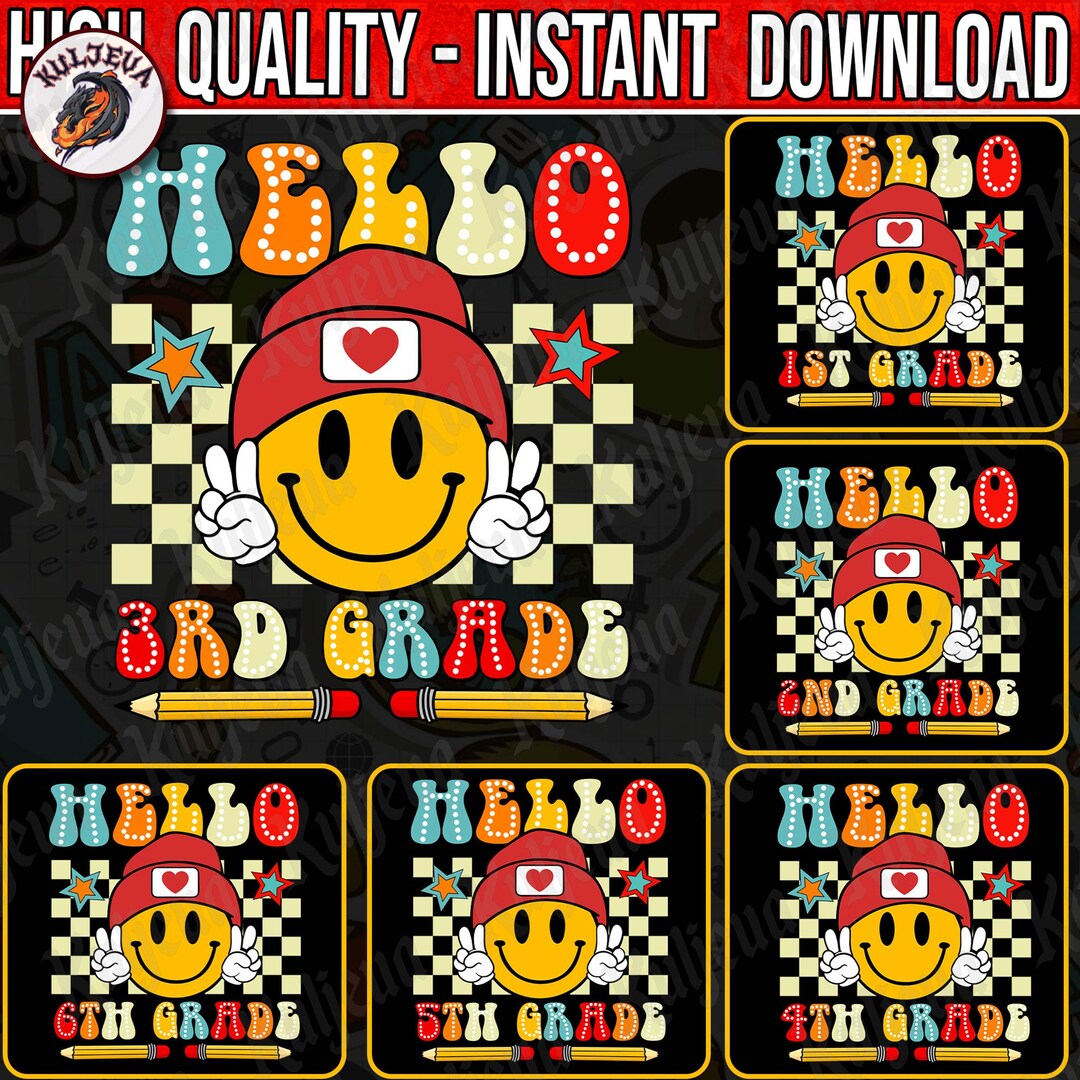 Kindergarten 1st/2nd/3rd Grade Retro Smile Face Back to School Png ...