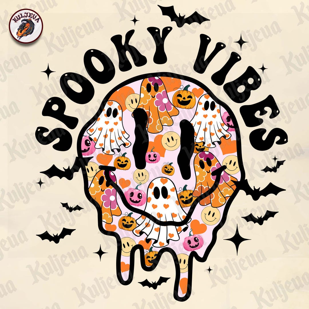 Retro Cute Ghost PNG Sublimation Design, Halloween Melting Smiley Face ...