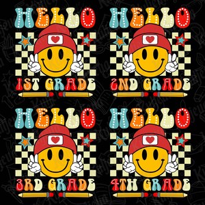 Kindergarten 1st/2nd/3rd Grade Retro Smile Face Back to School Png ...