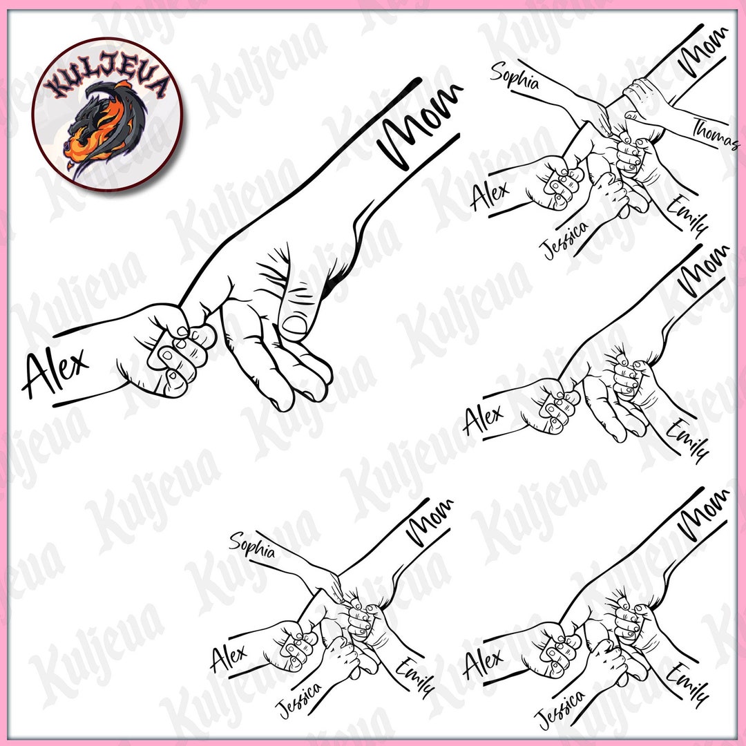 1-5 Hands Dot Mom and Childs SVG Bundle, Mother's Day Digital File ...