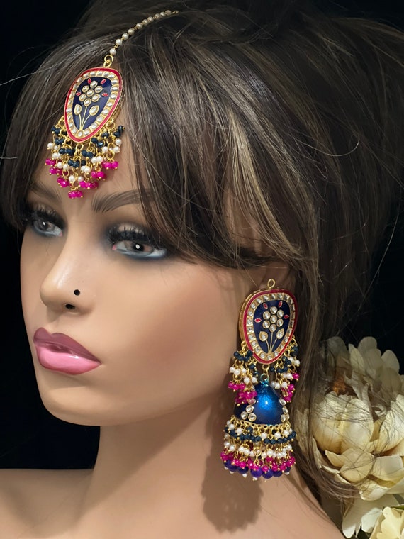 Bollywood Earrings High Quality Tikka Meenakari Jhumka Earrings Kundan Handmade Jewelry Indian Earrings Pakistani Jewelry Etsy