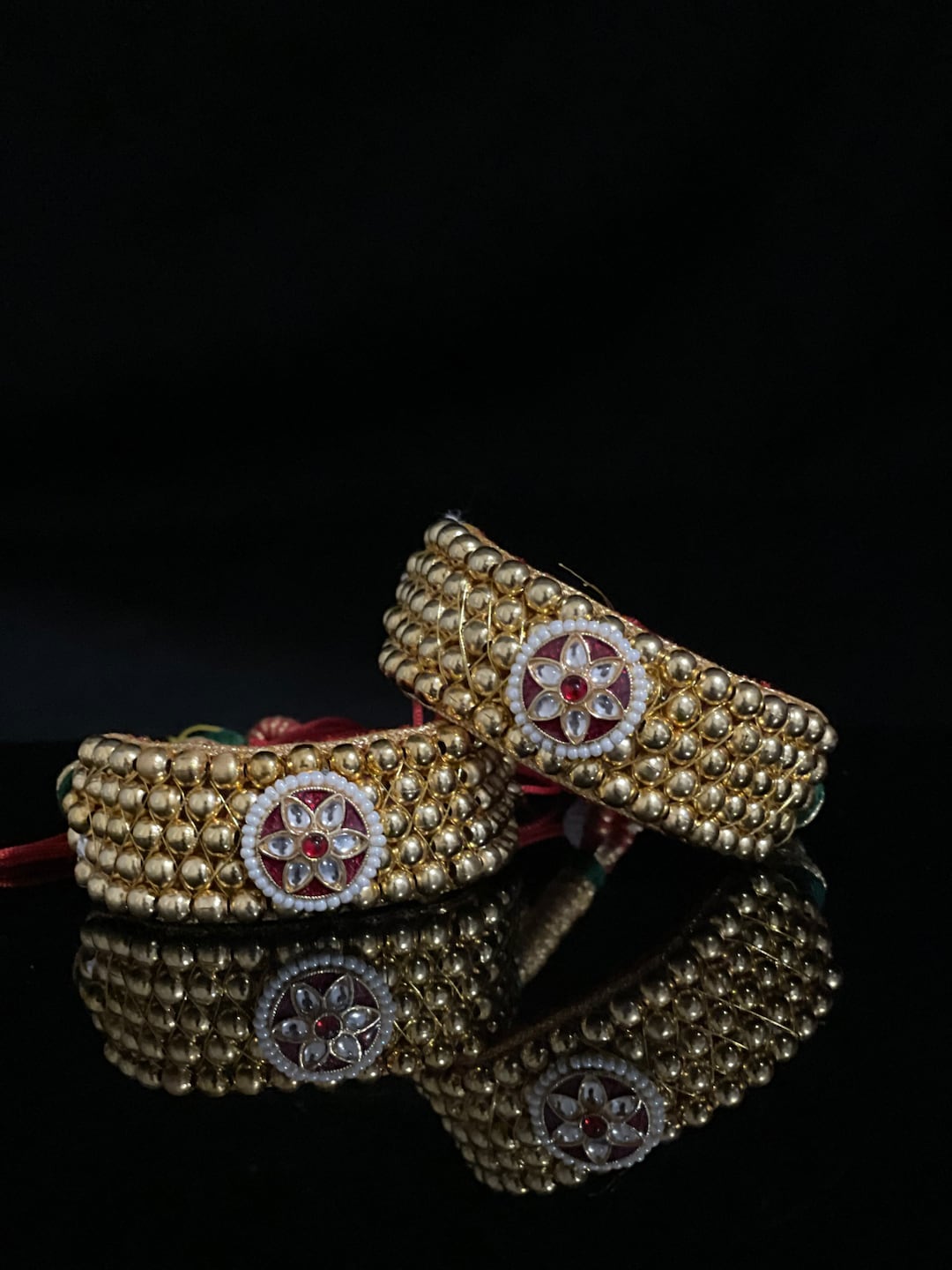 Gold Plated Bangles/pair/red Velvet Bangles/adjustable/beaded Bangle ...