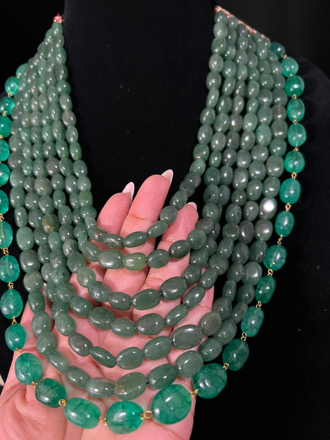 Emerald Necklace Semiprecious Emerald Multi Strand Unisex Necklace ...