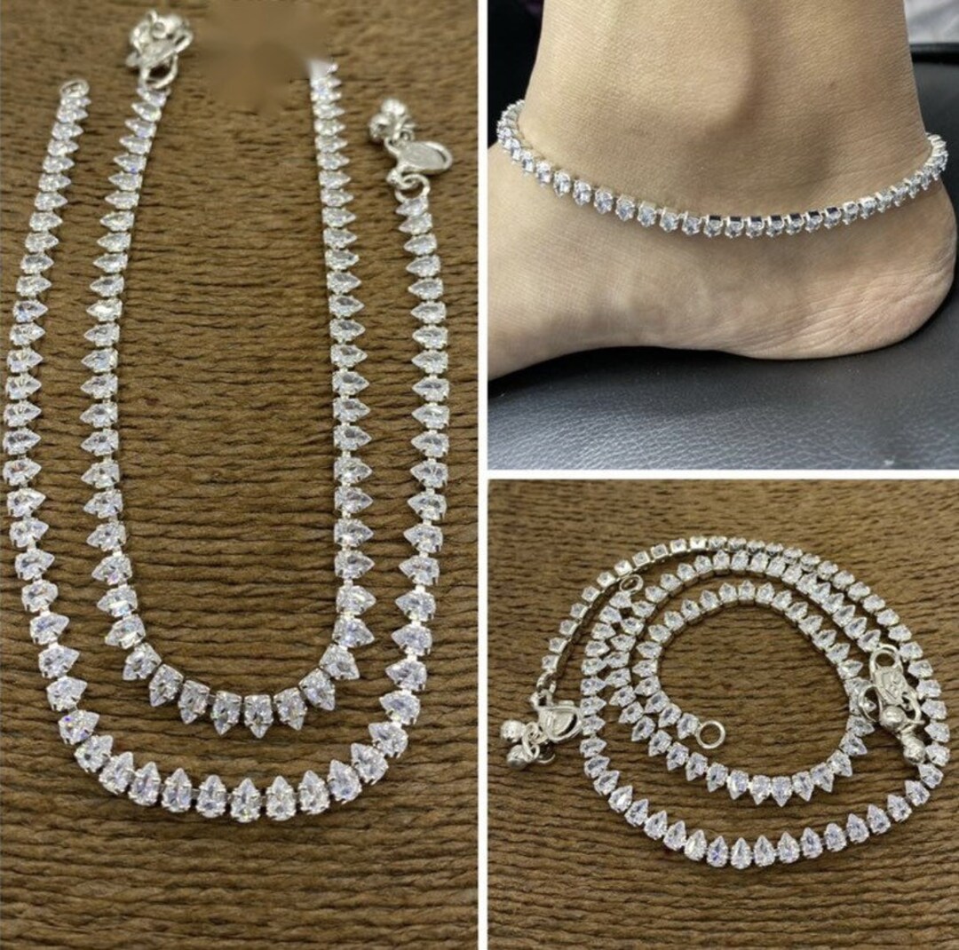 10 Inches/silver Anklets/diamond Anklets/set/wedding Jewelry/diamond ...
