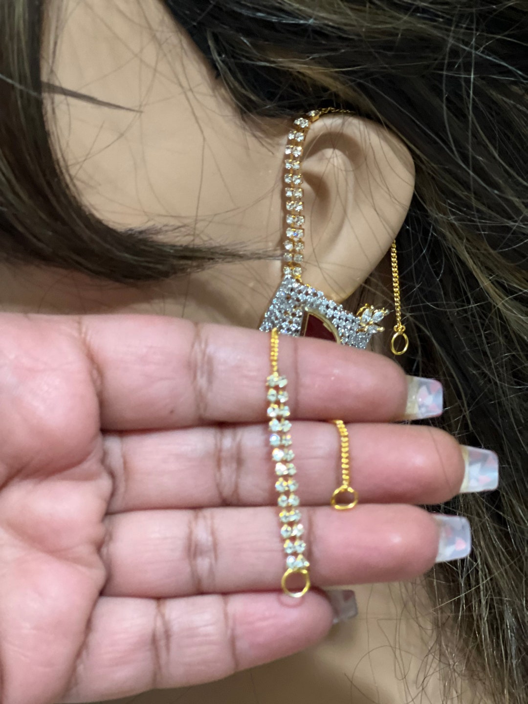 AD Diamond Ear Chain/pair/gold Kaan Chain/indian Jewelry/pakistani ...