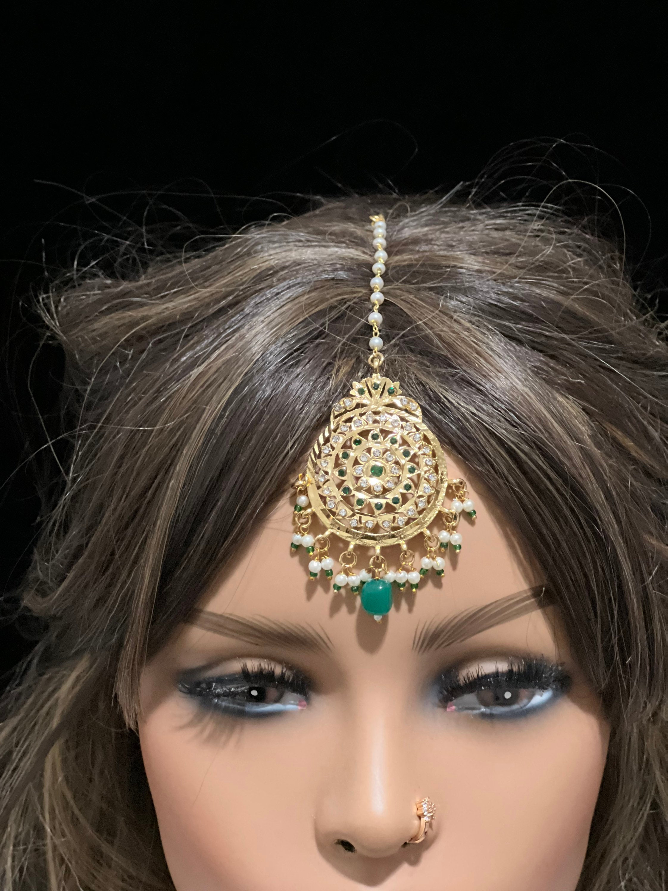 Green Jadau Tikka/ 1 Gram Gold Tikka/ Wedding Tikka/ Bridal - Etsy