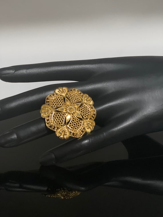 Gold Plated Ring 22k Gold Replica bangoli Jewerly adjustable Ring south Indian Jewelry indian Ring indian Jewelry real Gold Replica Etsy