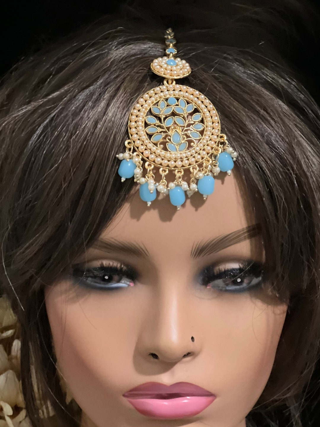 Jadau Tikka/ Mint Tikka/ Light Blue Tikka/ Tika/ Kundan Tikka/ Head ...