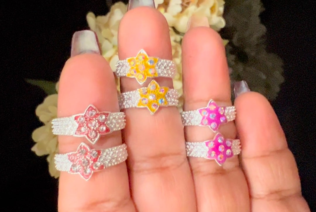 Indian Toe Ring/ Toe Ring/ Meenakari Ring/ 2 Ring/ Pair/ Sterling ...