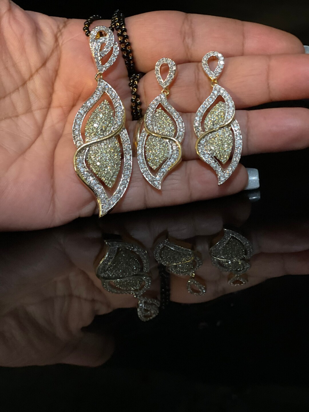 Diamond Pendant Earrings Diamond Earrings Indian Pendant Set Diamond Mangalsutra Statement Jewelry Indian Jewelry Pakistani Jewelry Etsy Israel