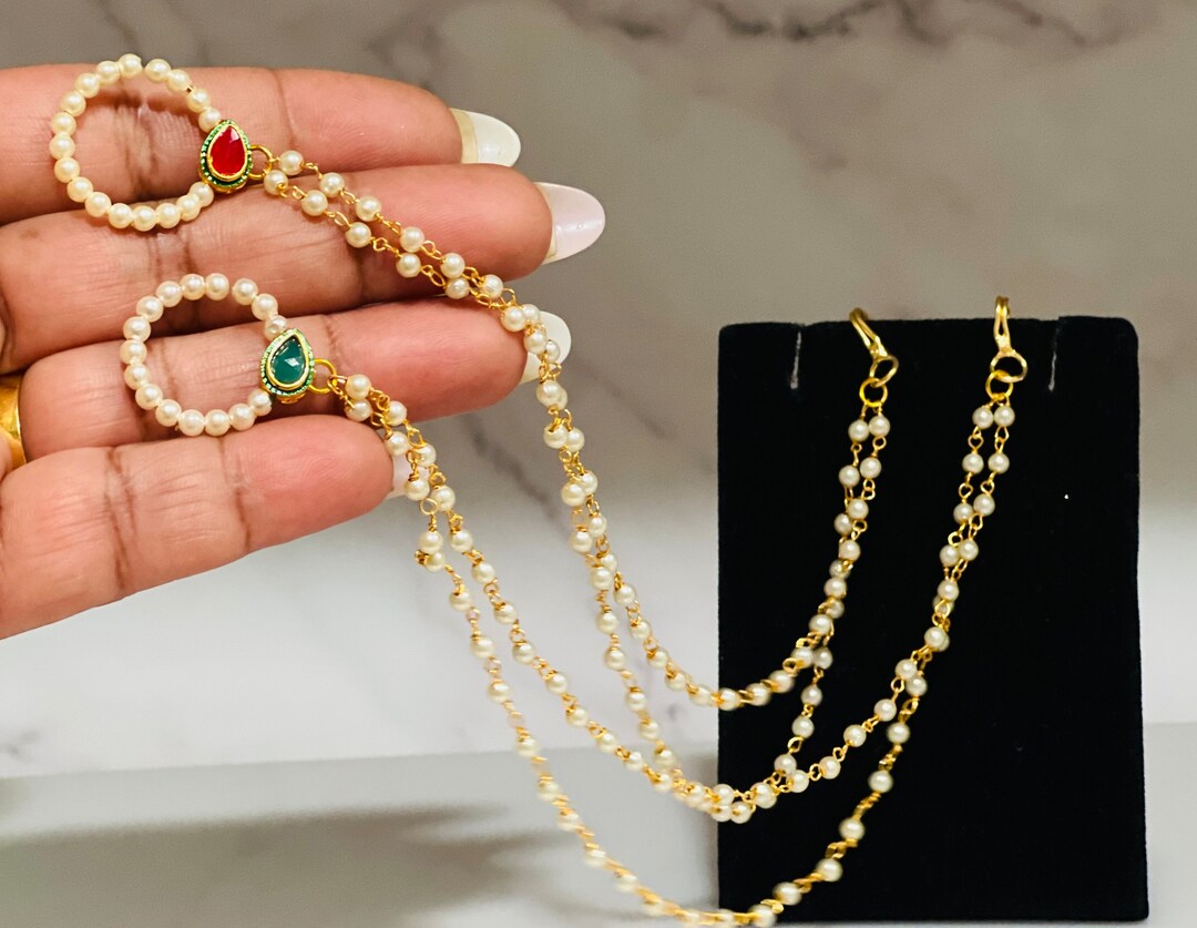 Indian Nose Ring/nose to Ear Chain/clip On/nose Ring/beaded Chain ...