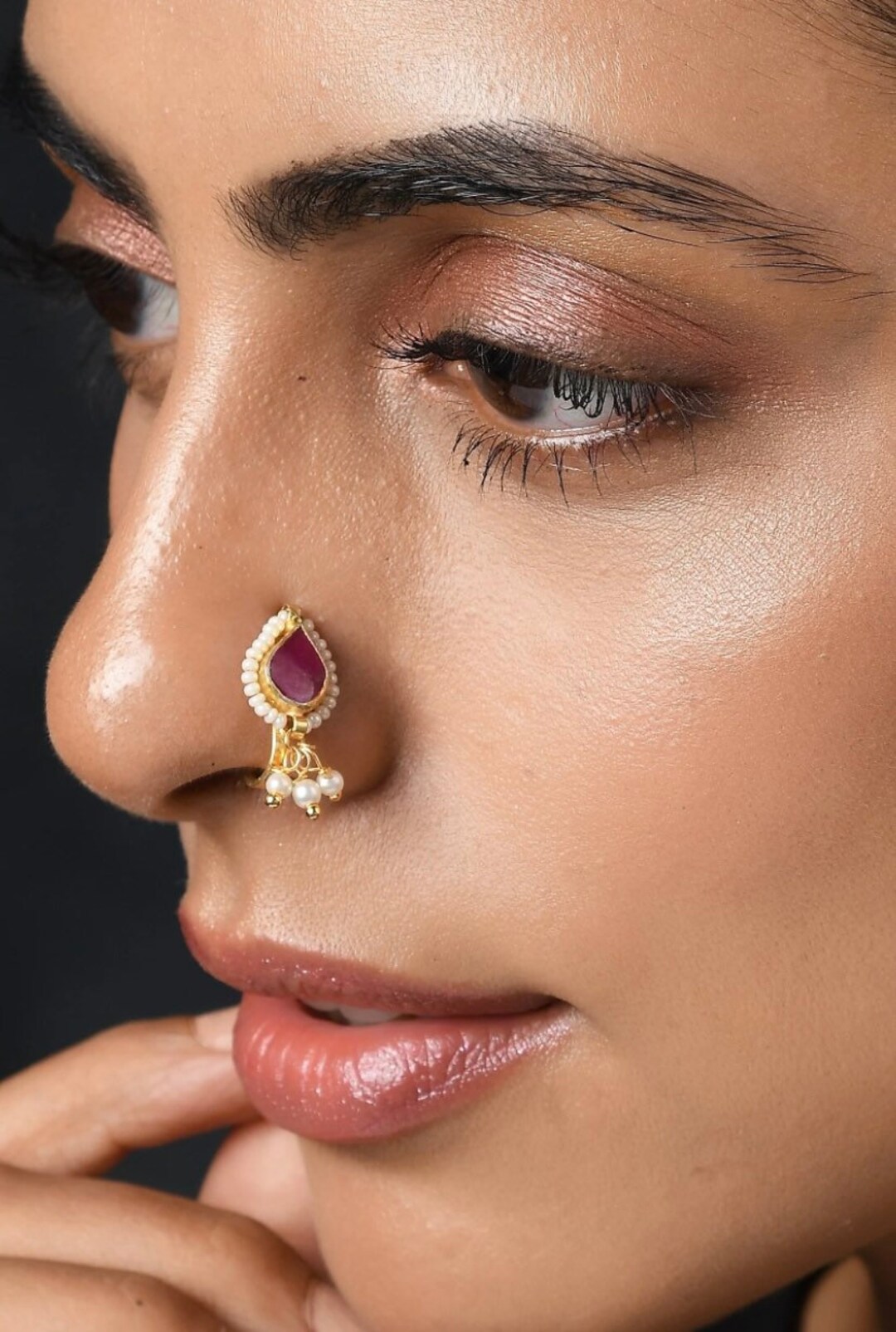 Fine Kundan Nose Ring/pearl Nose Ring/clip On/fake Nose Ring/indian ...