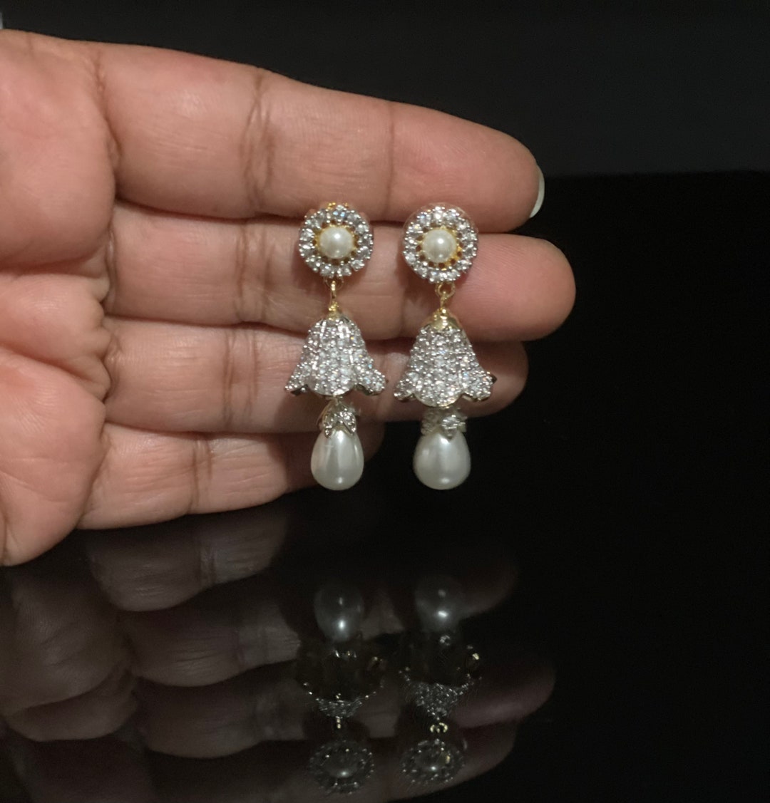 Diamond Jhumka/ Jhumki/ Diamond Earrings/ Dainty Earrings/drop Earrings ...