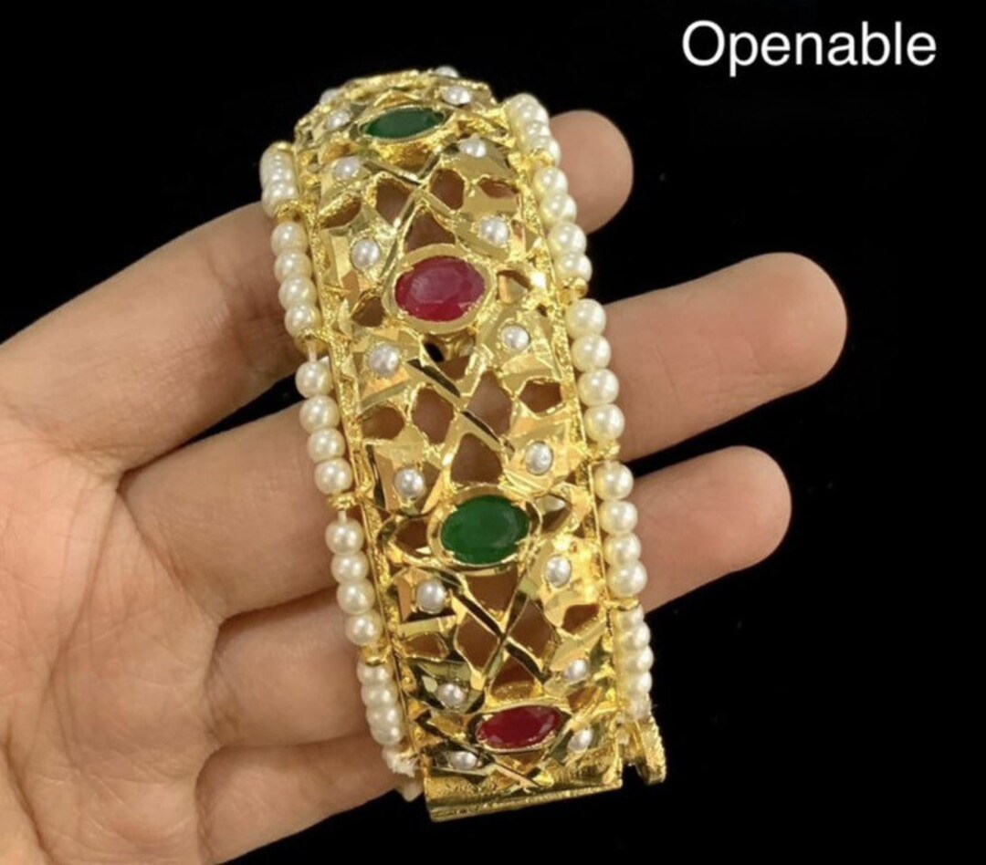 2.6/pair/2 Bangles/emerald/ruby Diamond/hyderabadi Bangle/gold Plated ...