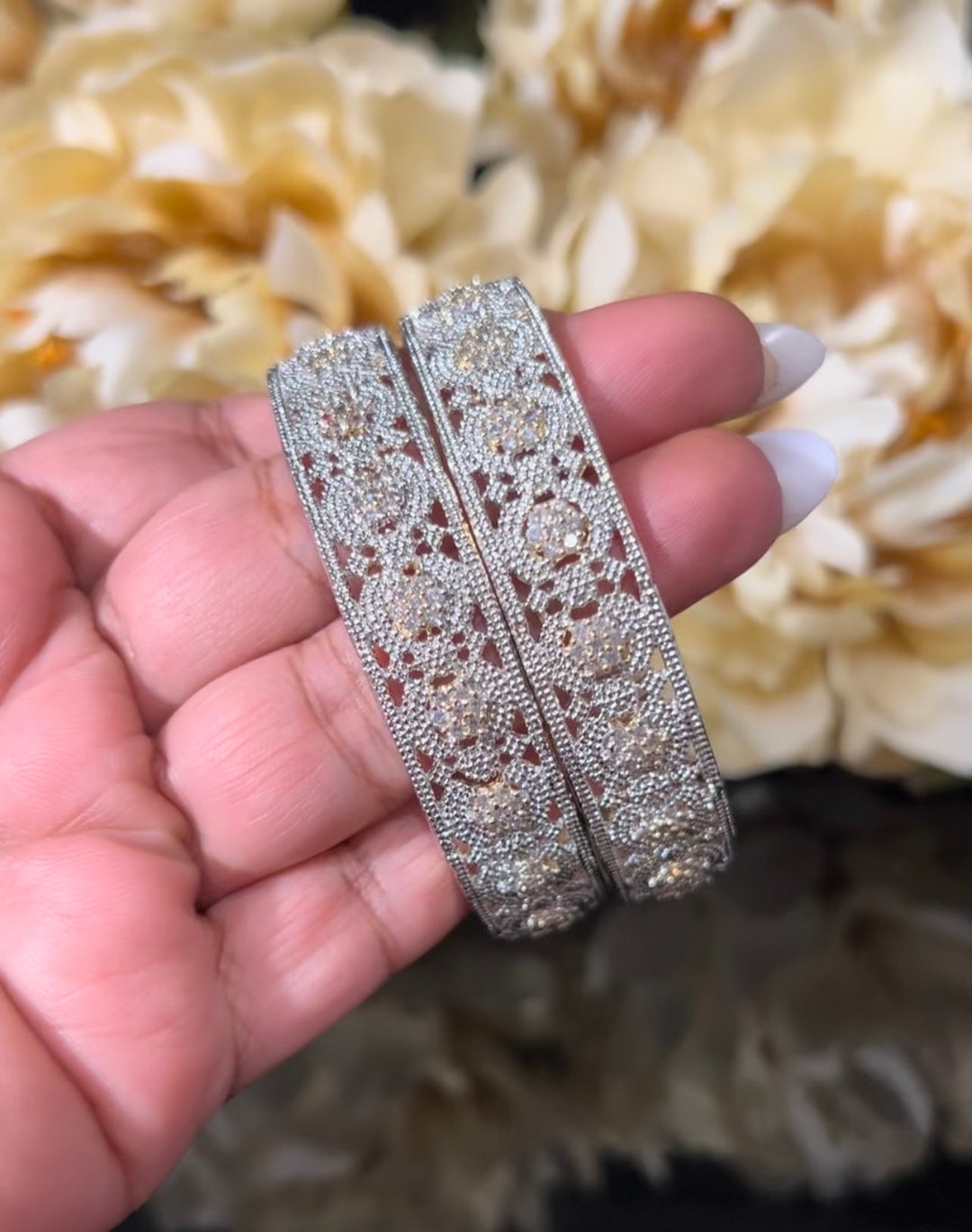 2.6/2.8/diamond Bangles/dull Gold and Rhodium Plating/pair/indian ...