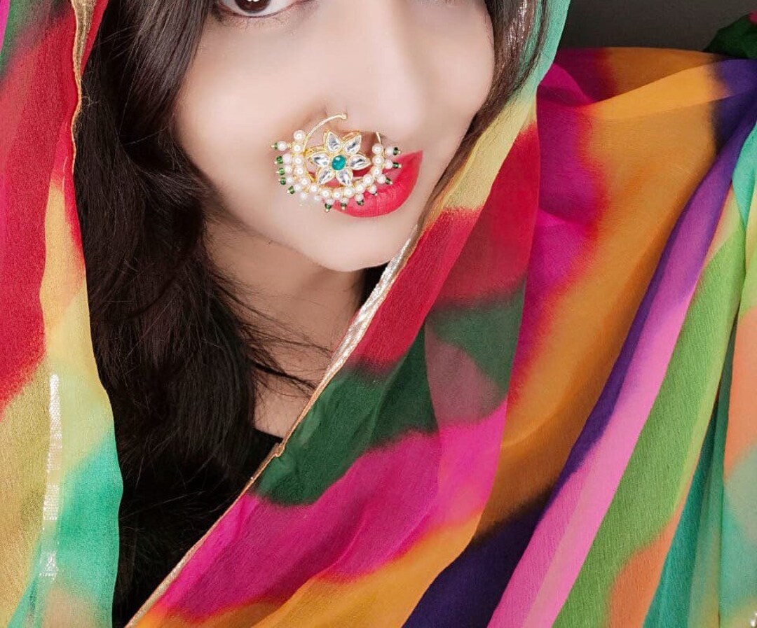 Kundan Nose Ring/ Bridal Nath/ Gold Plated Nath/ Nath/ Nose Ring ...