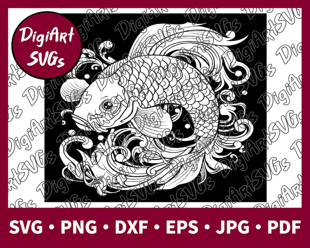 Koi Fish SVG, Fish Coloring Book SVG File, Koi Fish Shirt Graphics ...