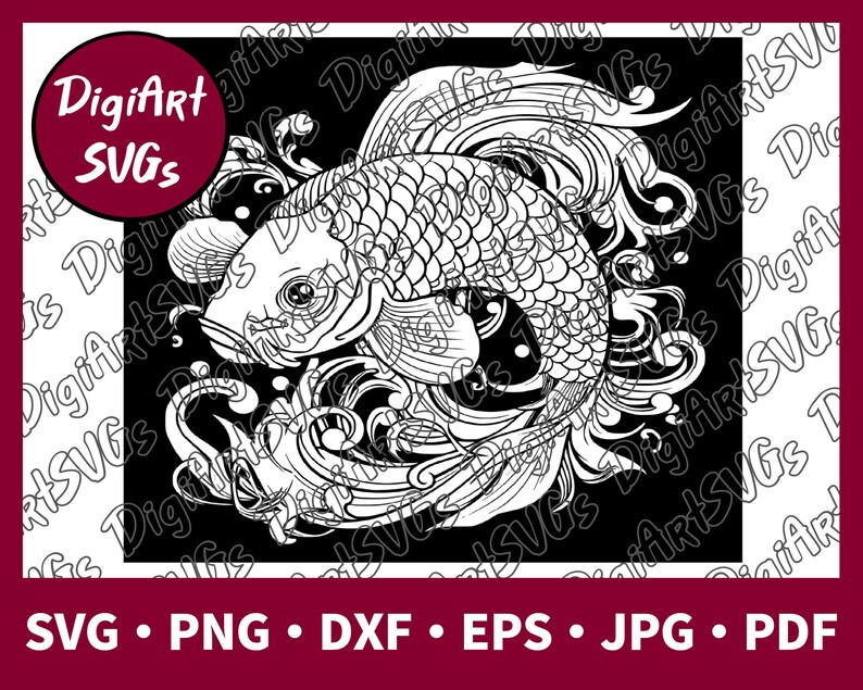 Koi Fish SVG, Fish Coloring Book SVG File, Koi Fish Shirt Graphics ...