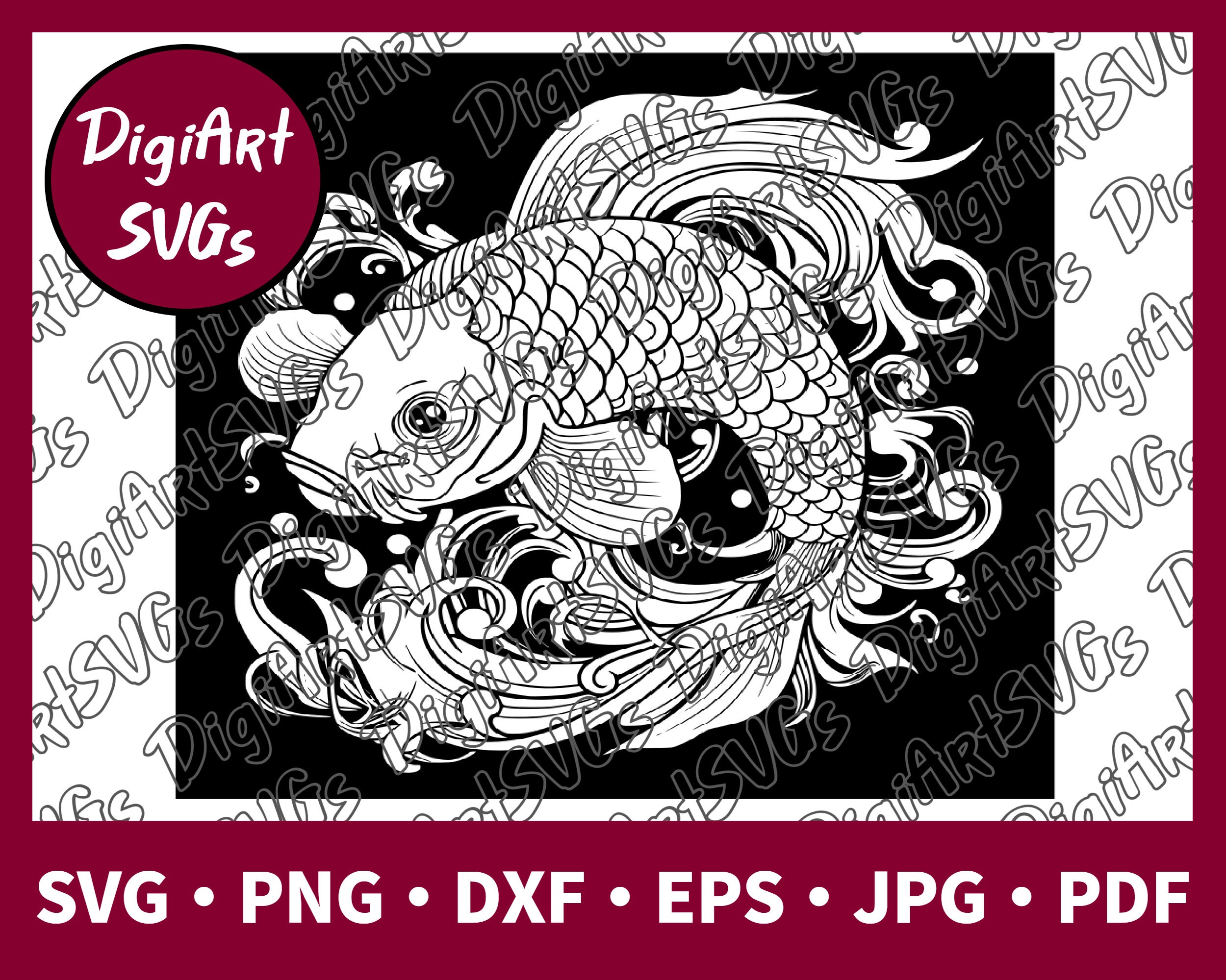 Koi Fish SVG, Fish Coloring Book SVG File, Koi Fish Shirt Graphics ...