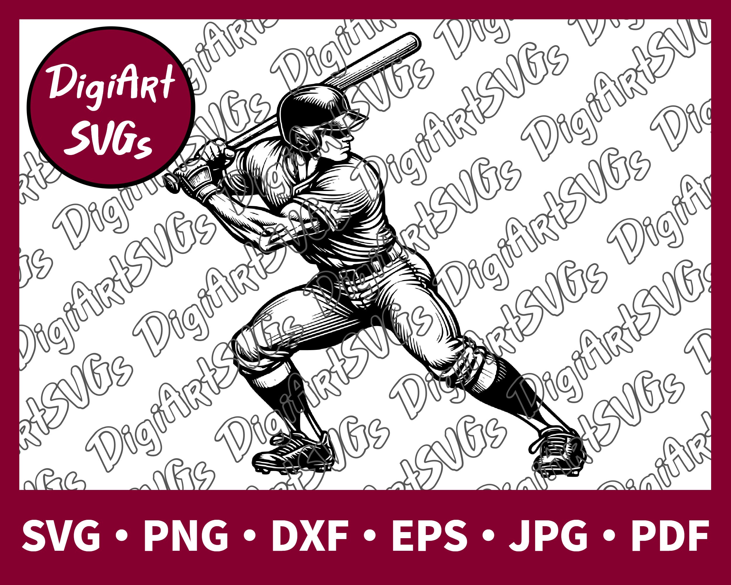 Baseball Player SVG File, Baseball Hitter T-shirt Graphics, Cutting ...