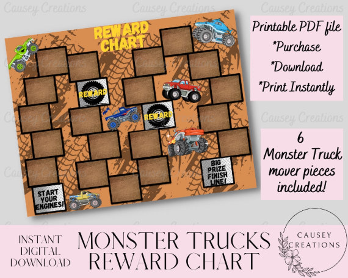 Monster Truck Reward Chart Printable Truck Behavior Chart - Etsy UK