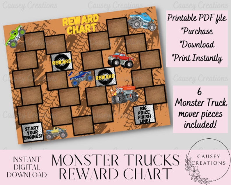 Monster Truck Reward Chart Printable Truck Behavior Chart Daily Chore ...
