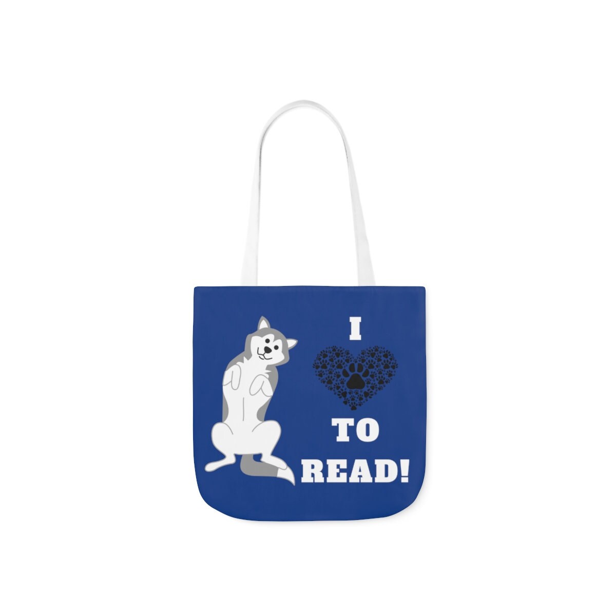 I Love to Read Dog Paw Print Husky Library Book Bag Polyester - Etsy