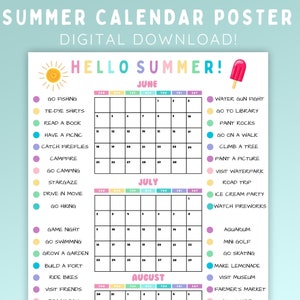 Summer Calendar Printable - Etsy