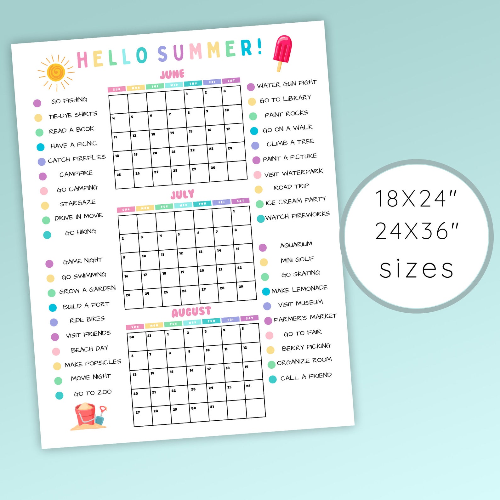 Summer Calendar Printable - Etsy
