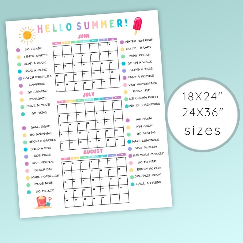 Summer Calendar Printable - Etsy
