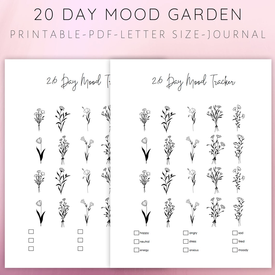 Flower Mood Trackermood Trackerbullet Journal20 Day Mood - Etsy