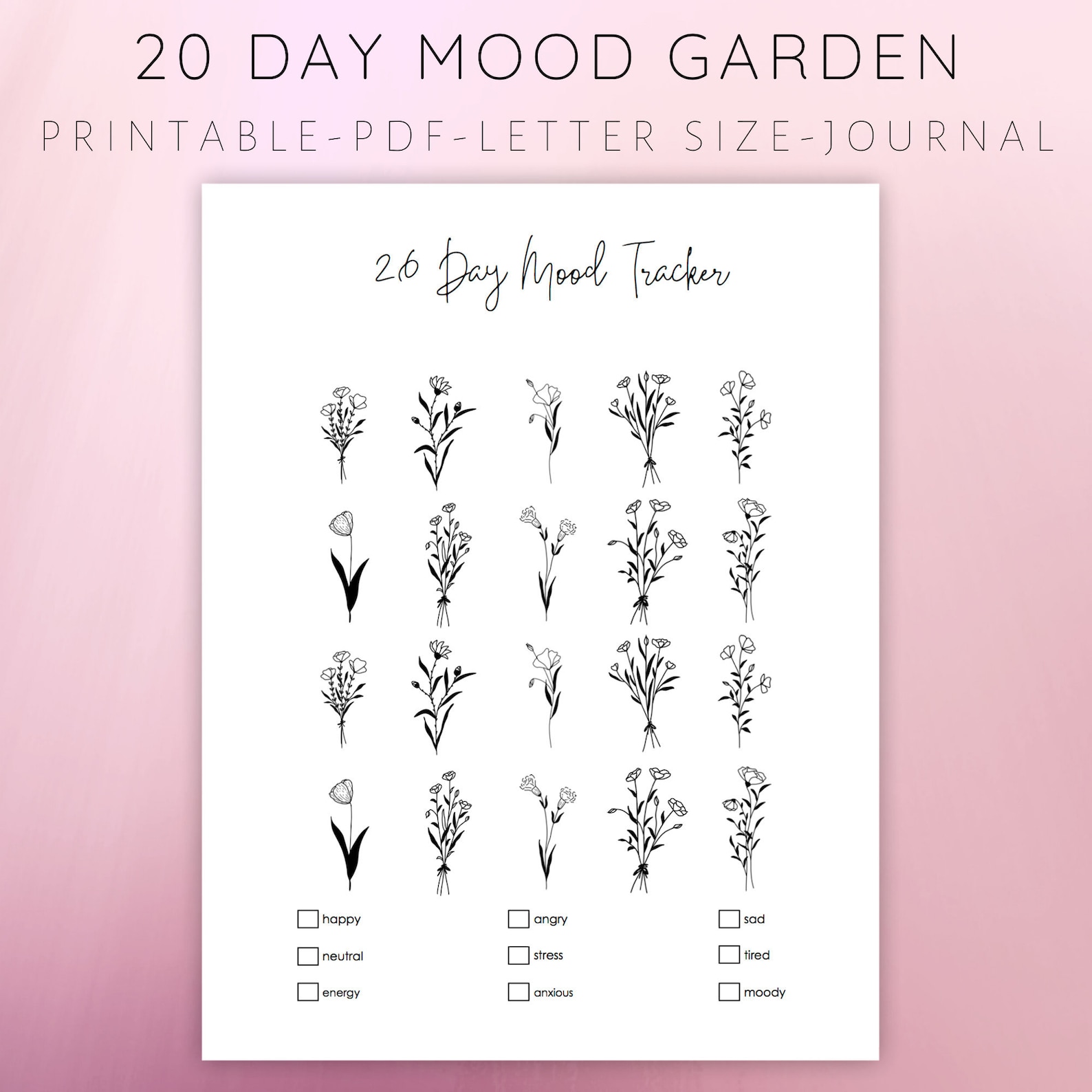 Flower Mood Trackermood Trackerbullet Journal20 Day Mood - Etsy