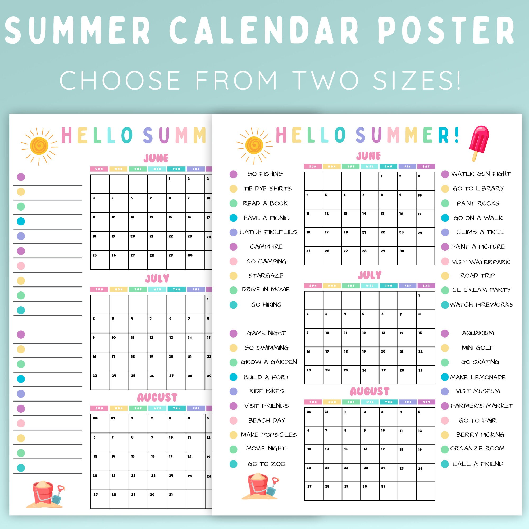 Summer Calendar Printable - Etsy